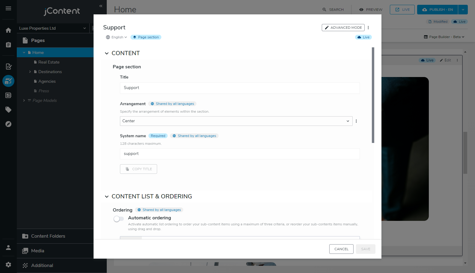 Editing form organization