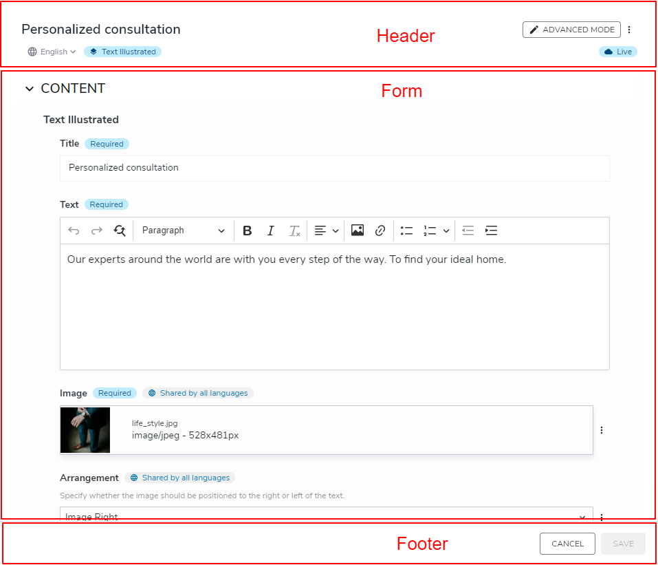 Editing form organization